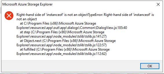 An error dialog pops up when clicking the icon 'New Folder' on the toolbar of one ADLS Gen1 ...