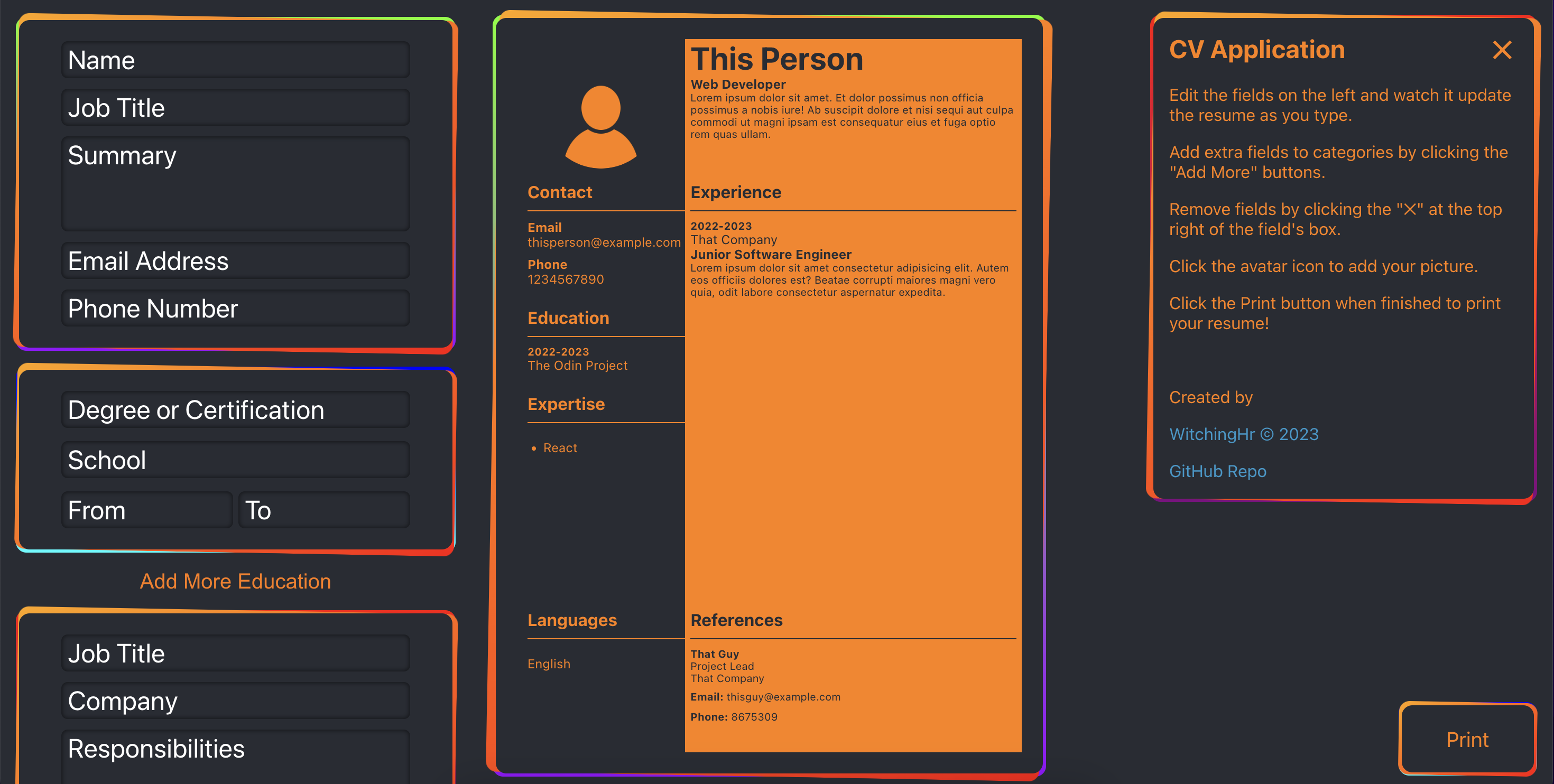 GitHub - WitchingHr/cv-application: Resume Editor created for The Odin Project