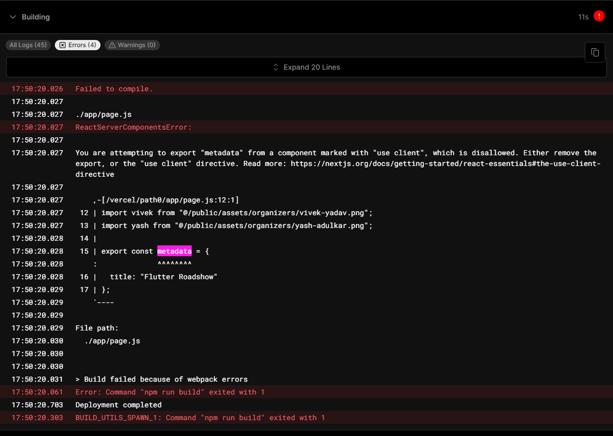 Problem With The Metadata When Attempting To Deploy It On Vercel · Issue 50217 · Vercelnextjs