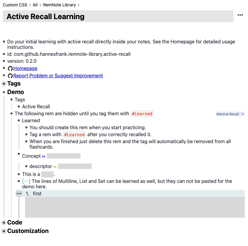 Could not hide lines in multiline/list/set with "active recall" css · Issue #15 · hannesfrank ...