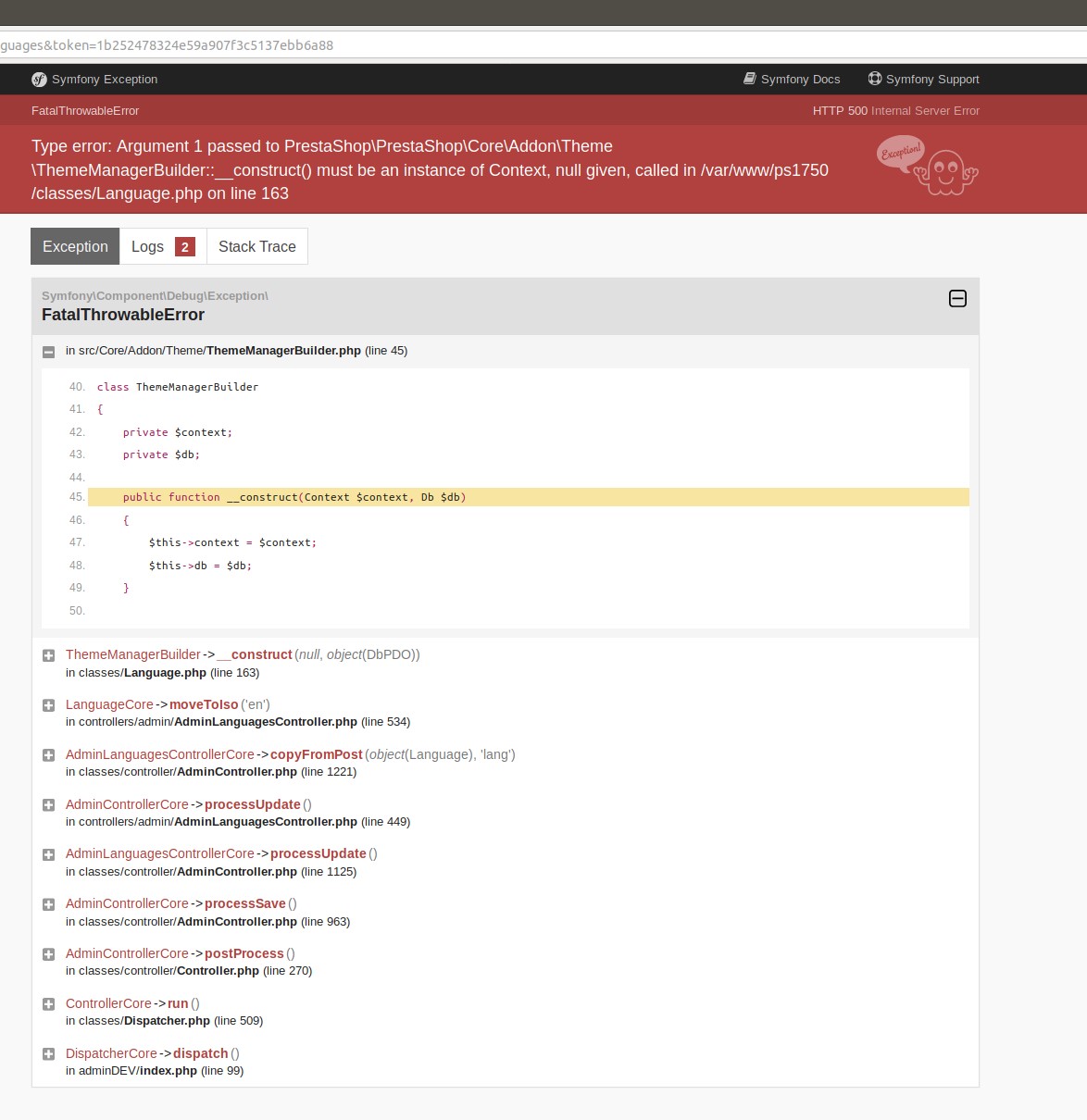 It is not possible to change iso-code: error 500 ThemeManagerBuilder :: __ construct () · Issue ...
