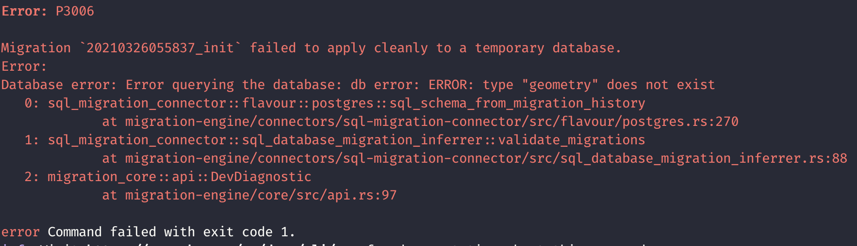 Prisma Migrate fails with geospatial types · Issue #6256 · prisma/prisma · GitHub