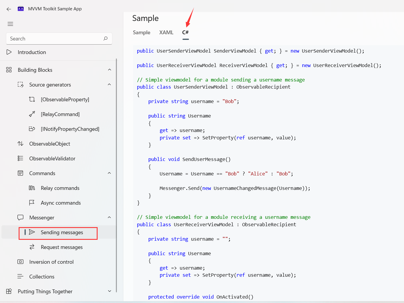 The Messenger can't send Message by using the official sample from "MVVM Toolkit Sample App ...