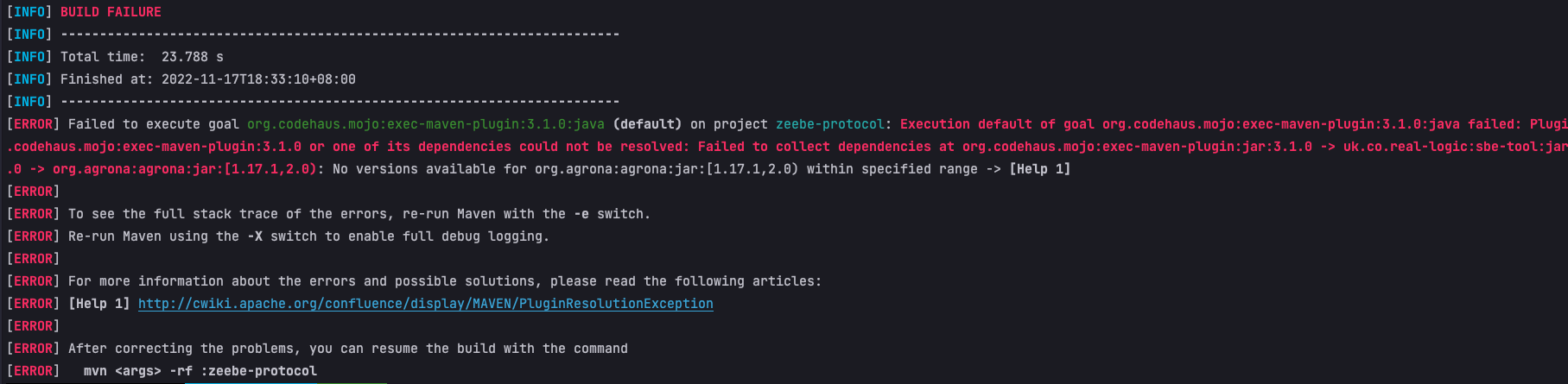 Dependency issue: No versions available for org.agrona:agrona:jar within specified range · Issue ...