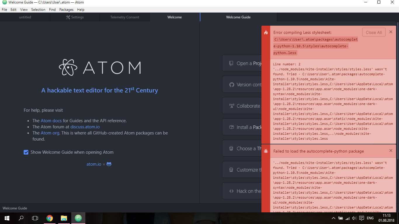 Error compiling Less stylesheet and Failed to load the autocomplete-python package · Issue #388 ...