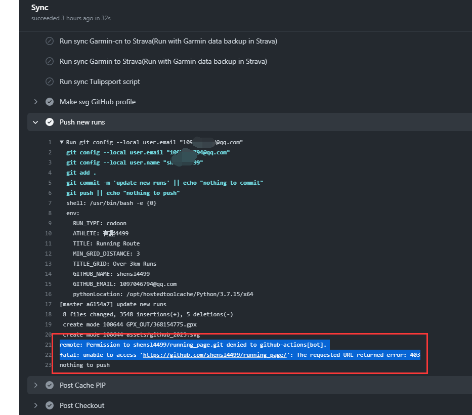 Github Actions执行的时候permission Denied,请问有遇到的吗 · Issue 383 · Yihong0618runningpage · Github