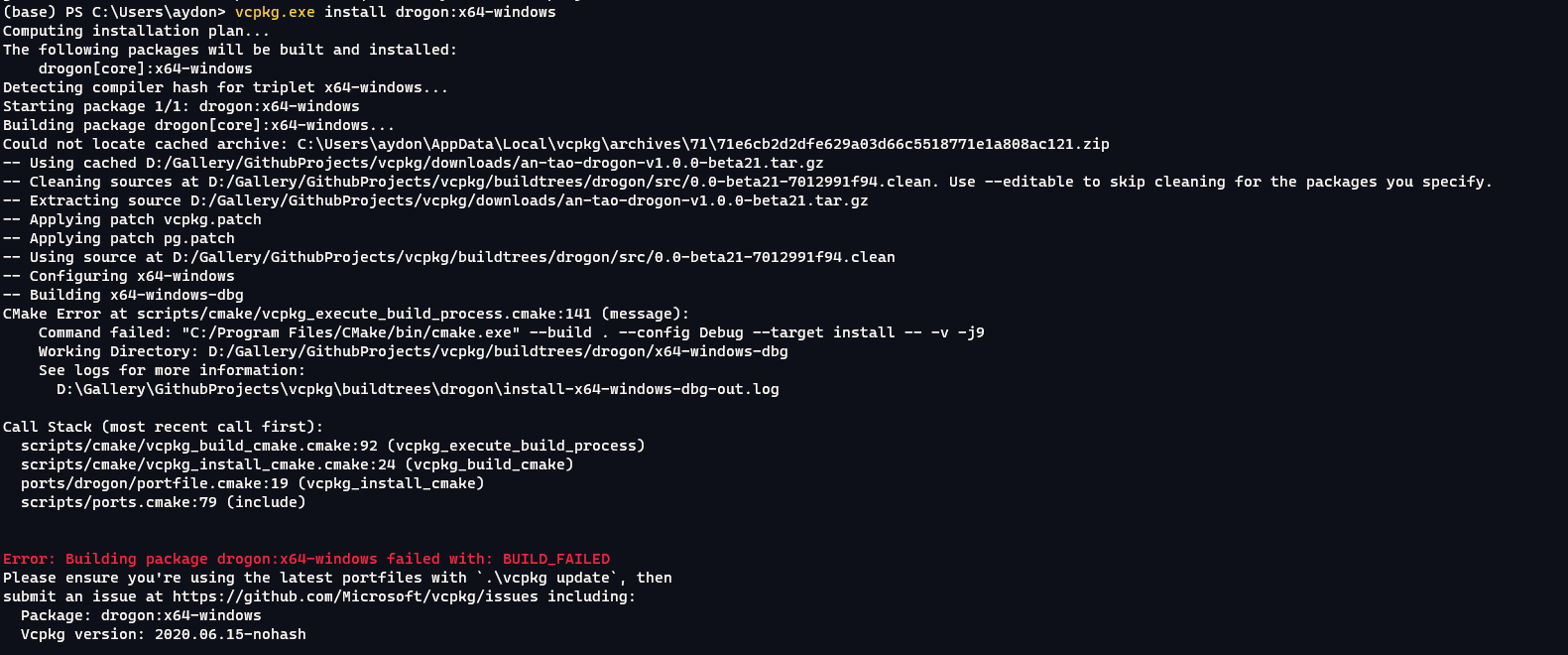 使用vcpkg安装报错 · Issue #610 · drogonframework/drogon · GitHub