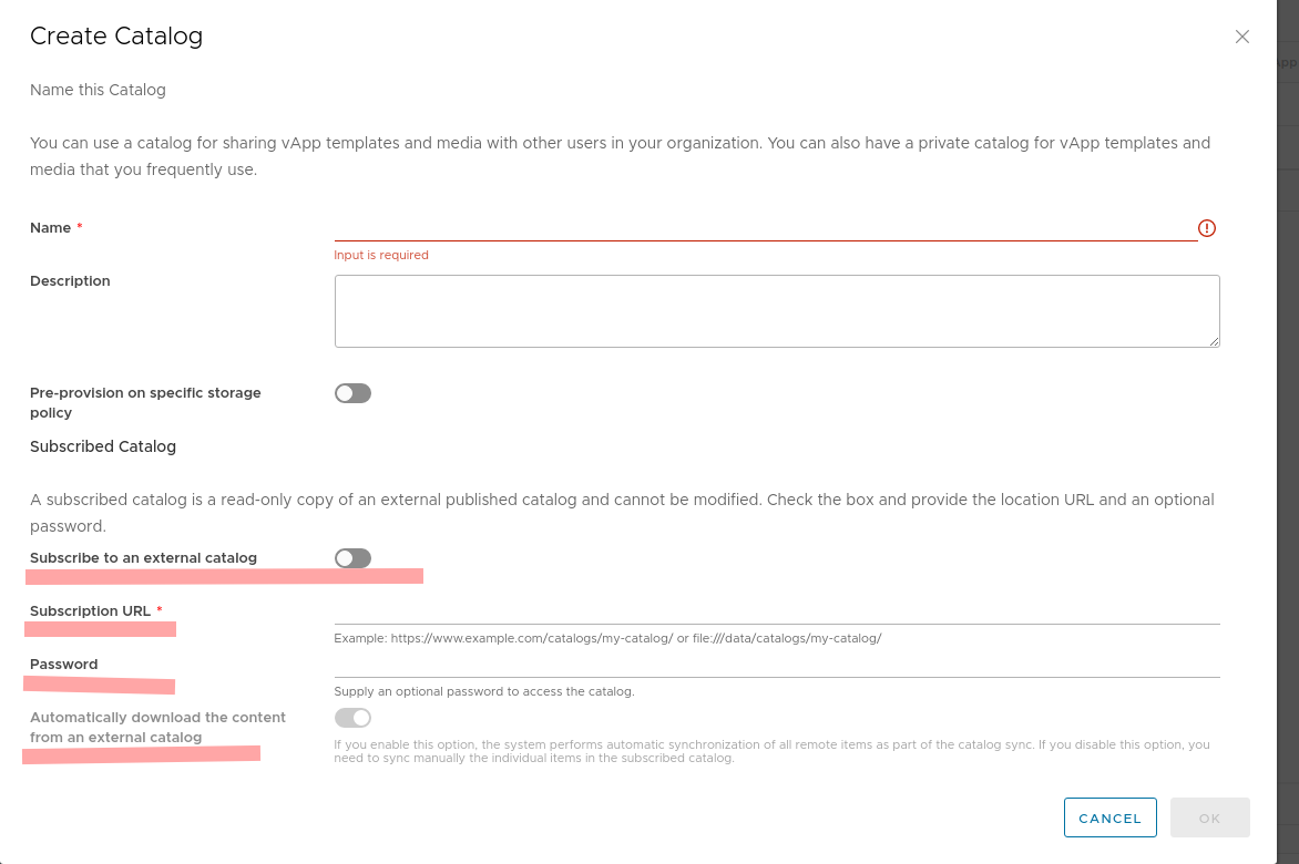 Allow resource vcd_catalog to be created using suscribe to external catalog functionality ...
