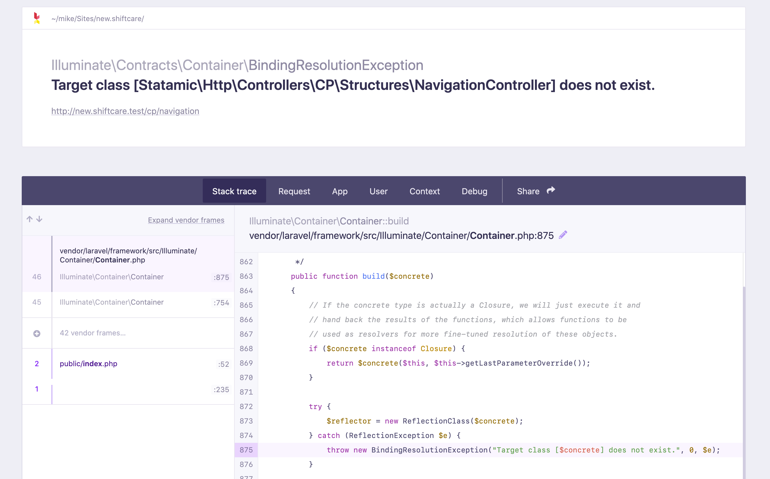 Nav blueprints: Target class NavigationController does not exist. · Issue #4135 · statamic/cms ...