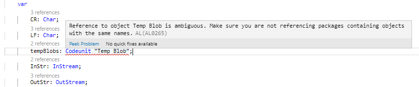 Error Reference when creating variable · Issue #5360 · microsoft/AL ...