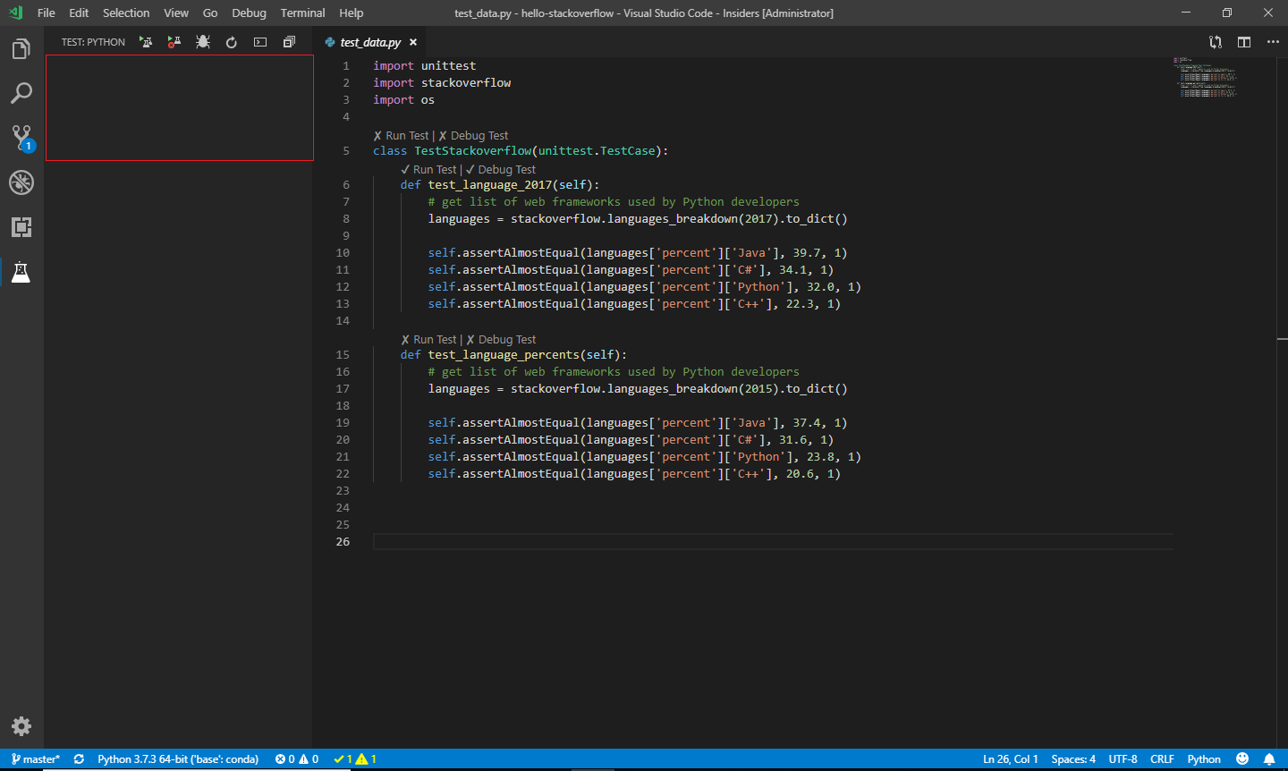 No test info shown on "Test" panel · Issue #5401 · microsoft/vscode ...