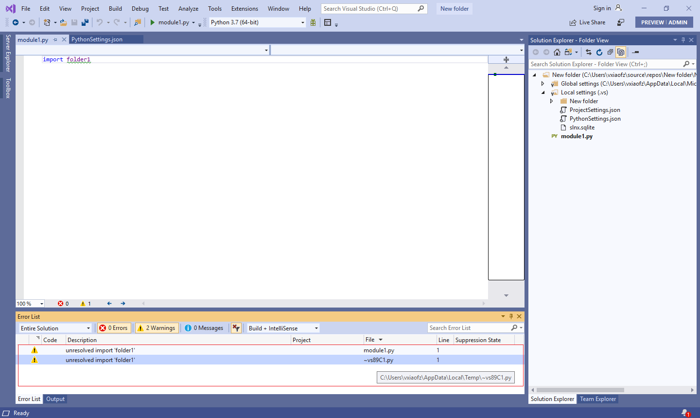 Two import warning shown on "Error list" · Issue #5292 · microsoft/PTVS ...