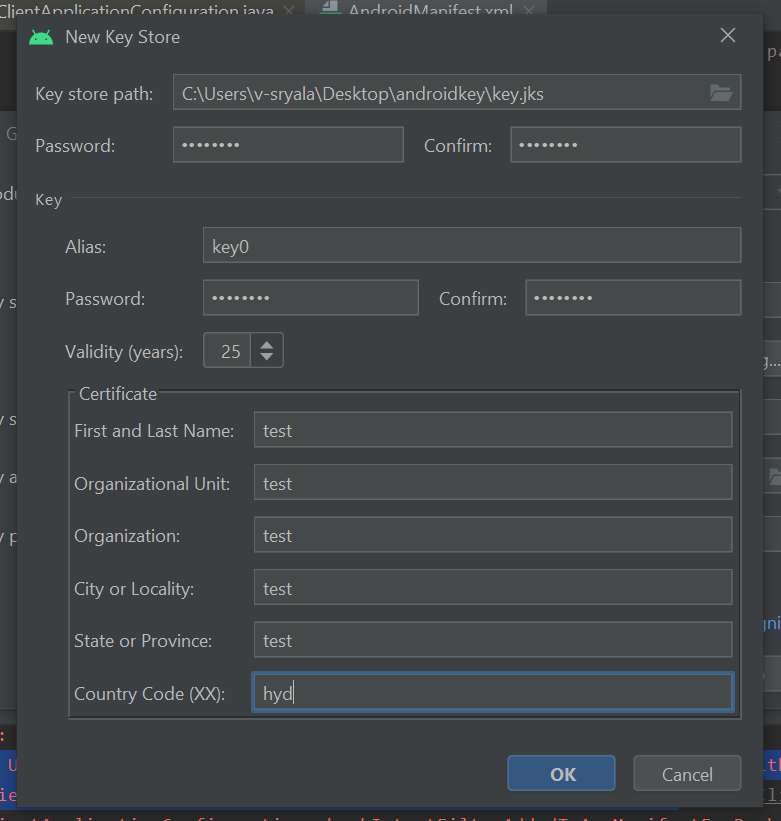 Android sample not working with Keystore key generated. Crash message:-The redirect URI in the ...
