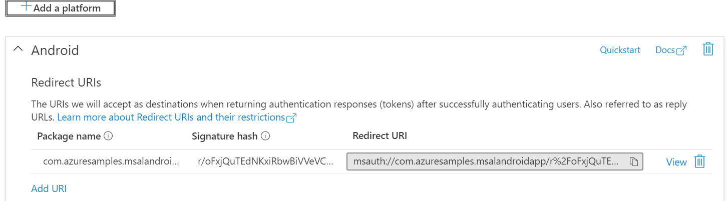 Android Sample Not Working With Keystore Key Generated Crash Message The Redirect Uri In The