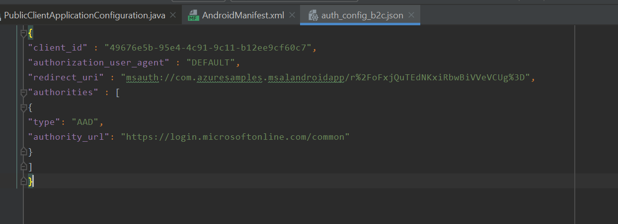 Android Sample Not Working With Keystore Key Generated Crash Message The Redirect Uri In The