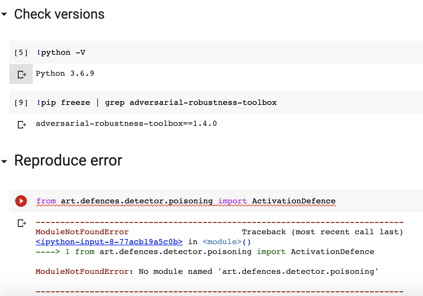 ModuleNotFoundError: No module named 'art.defences.detector.poisoning' · Issue #632 · Trusted-AI ...