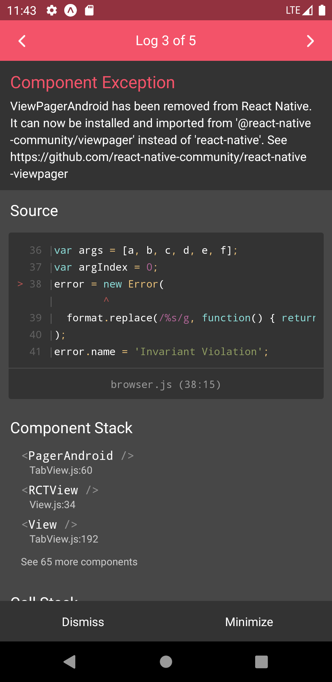 ViewPagerAndroid has been extracted from react-native core and will be removed in a future ...