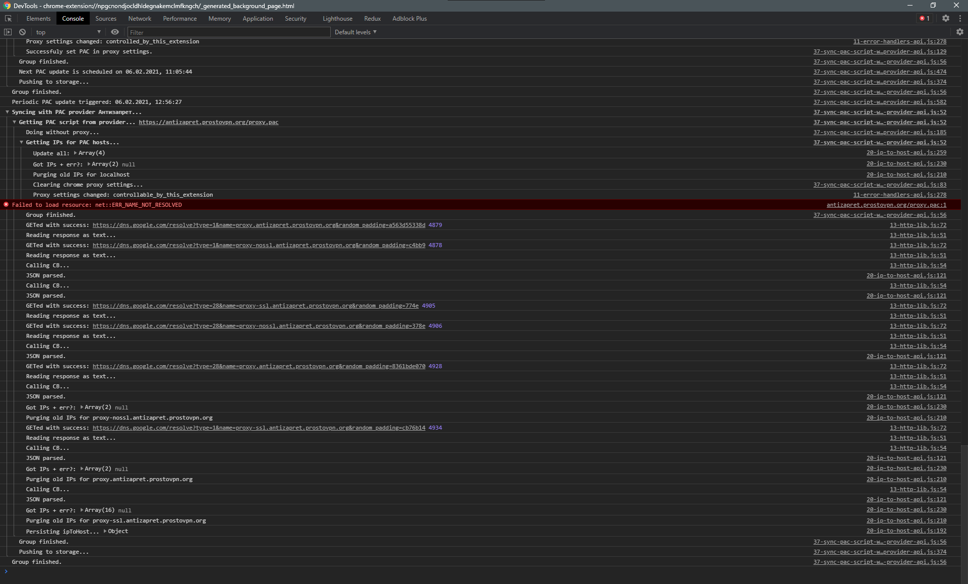 Автообновление PAC-скрипта не срабатывает после выхода из спячки (ошибка DNS ERR_NAME_NOT ...