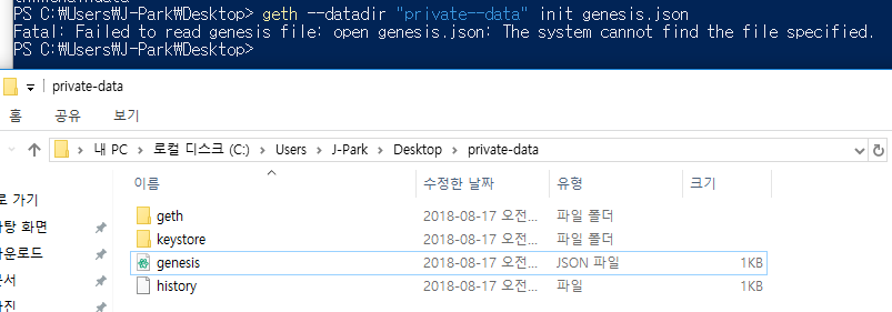 " Fatal : failed to read genesis file: open genesis.json: The system cannot find the file ...
