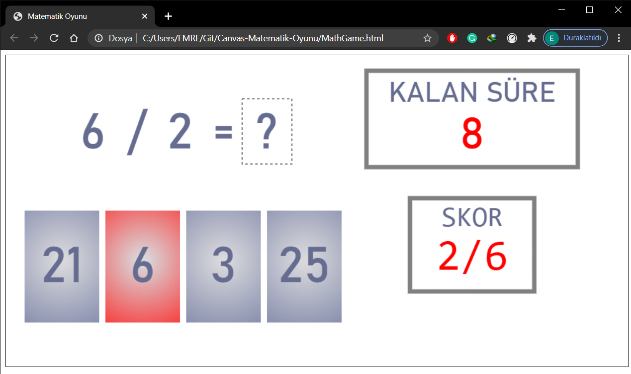 GitHub - emresahin9/Canvas-Matematik-Oyunu: Html'in canvas etiketini kullanarak, Javascript ile ...