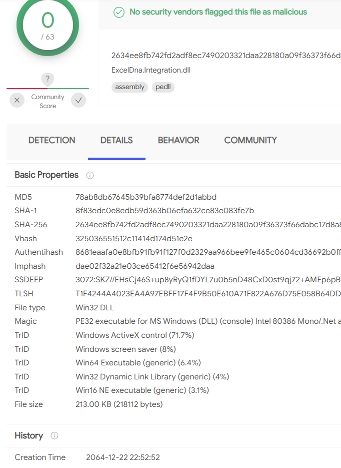 ExcelDNA.Integration 1.5.1-rc3 - "stomped PECompilation timestamp" warning by VirusTotal · Issue ...
