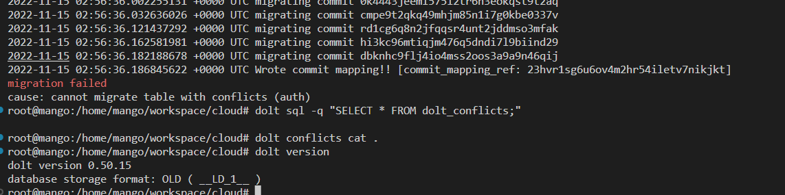 [dolt migrate]: migration failed with conflicts · Issue #4790 · dolthub/dolt · GitHub