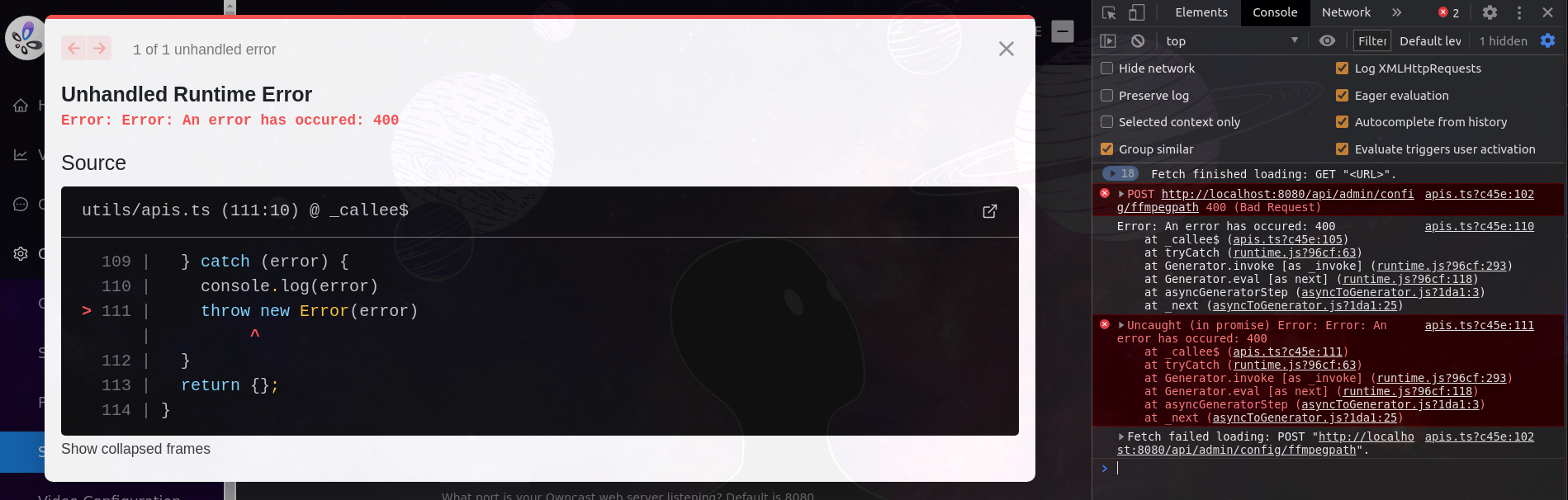 Show a user-facing error when setting ffmpeg to an invalid path · Issue #691 · owncast/owncast ...