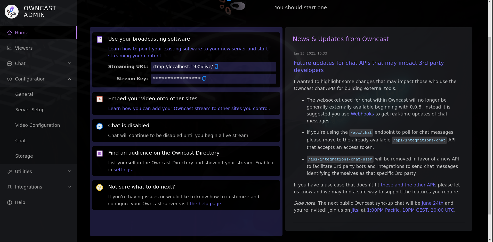 Collapse news content in the admin home page · Issue #1137 · owncast/owncast · GitHub