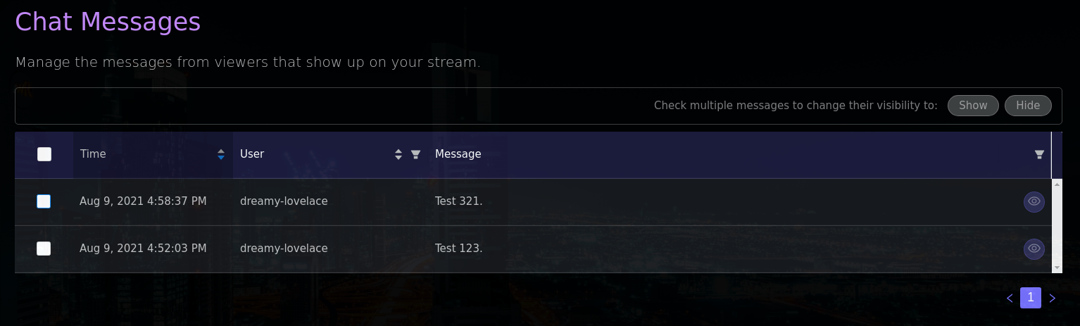 When selecting chat messages via checkbox the hide action text changes to black on black · Issue ...