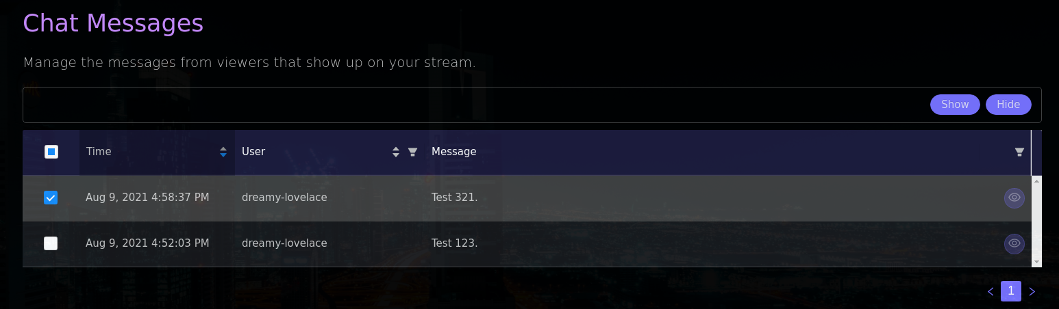 When selecting chat messages via checkbox the hide action text changes to black on black · Issue ...