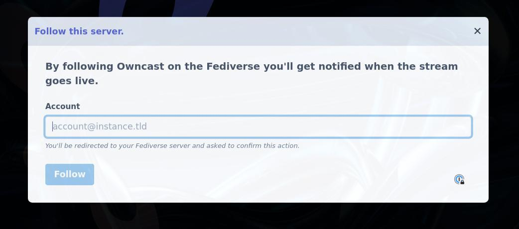 Fediverse Follow button and modal UI · Issue #1372 · owncast/owncast · GitHub