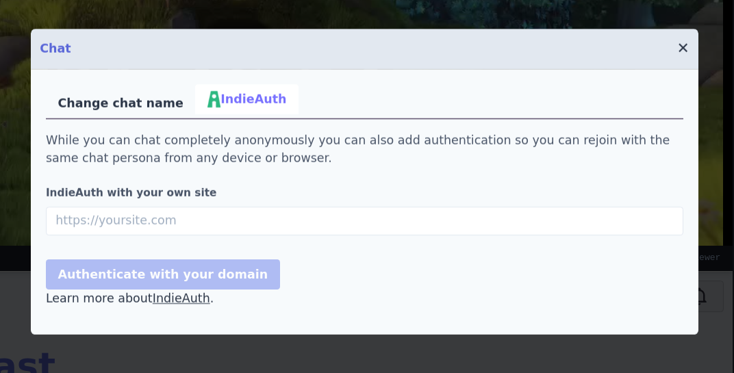 Initial chat auth UI to support IndieAuth · Issue #1273 · owncast/owncast · GitHub