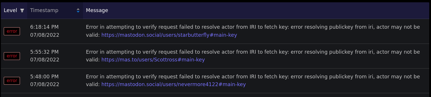 Do not log inactionable Federated resolution/verification errors · Issue #1992 · owncast/owncast ...