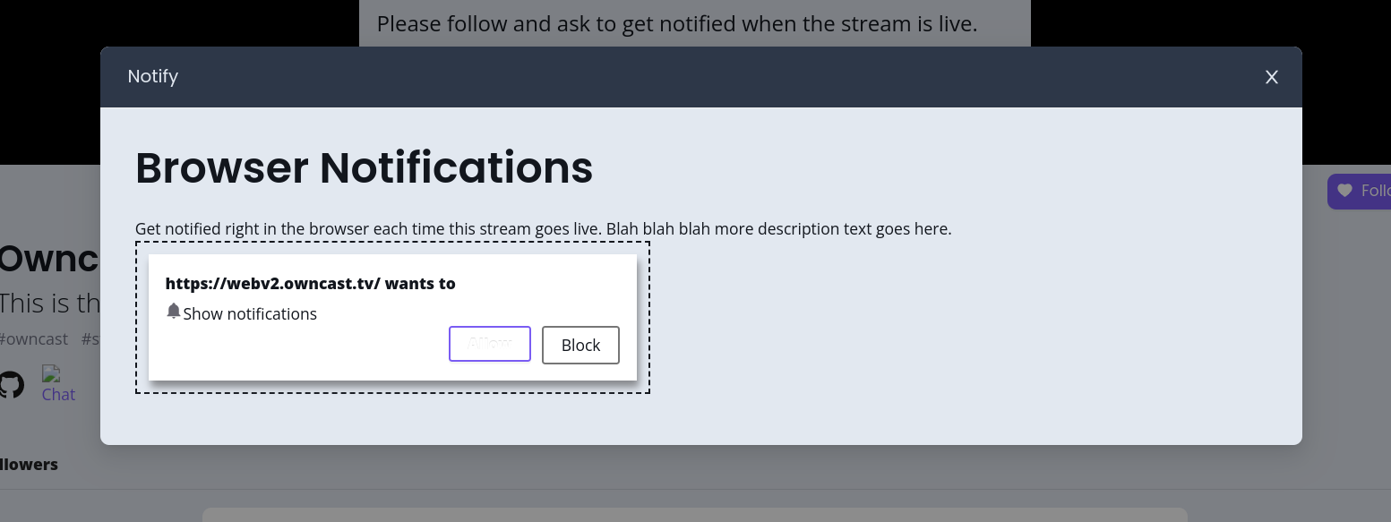 Browser notification modal: Design · Issue #2163 · owncast/owncast · GitHub