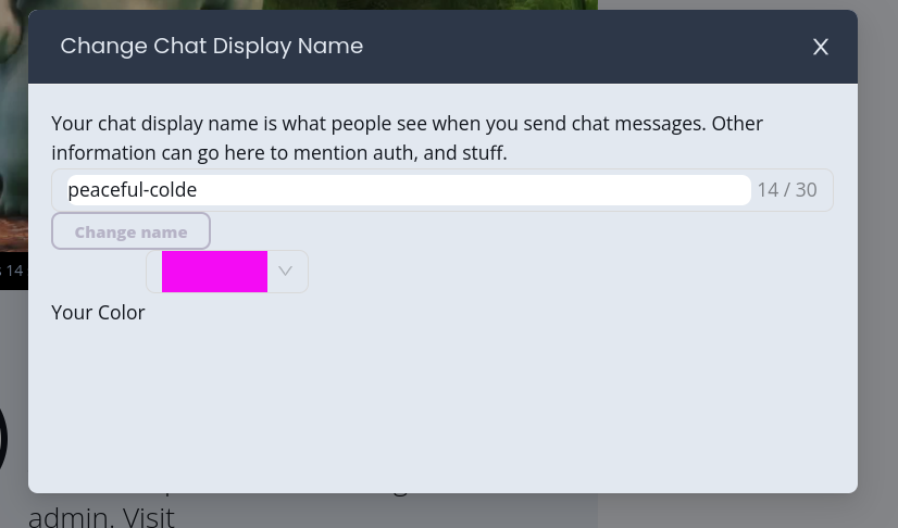 Design: Chat name+color change modal · Issue #2205 · owncast/owncast ... Design: Chat name+color change modal · Issue #2205 · owncast/owncast ...