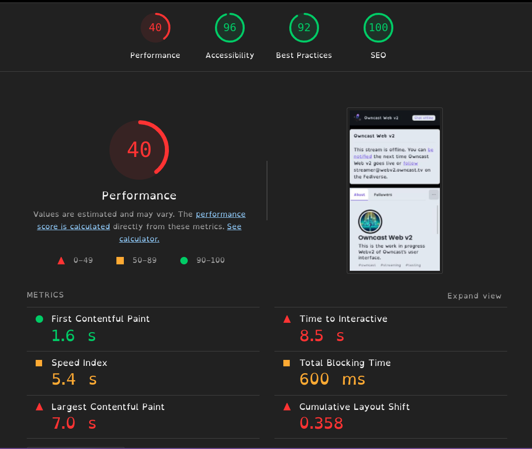 Lighthouse Performance · Issue #2167 · owncast/owncast · GitHub