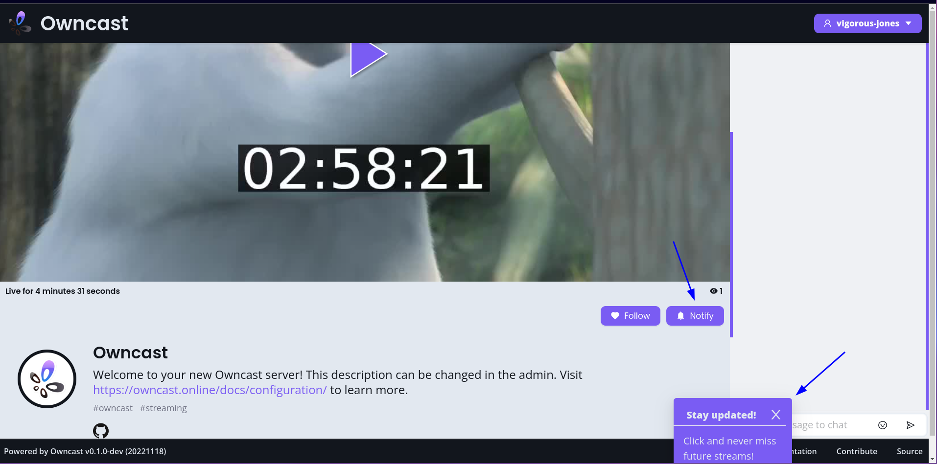 Notify reminder popup can show up in odd places · Issue #2358 · owncast/owncast · GitHub