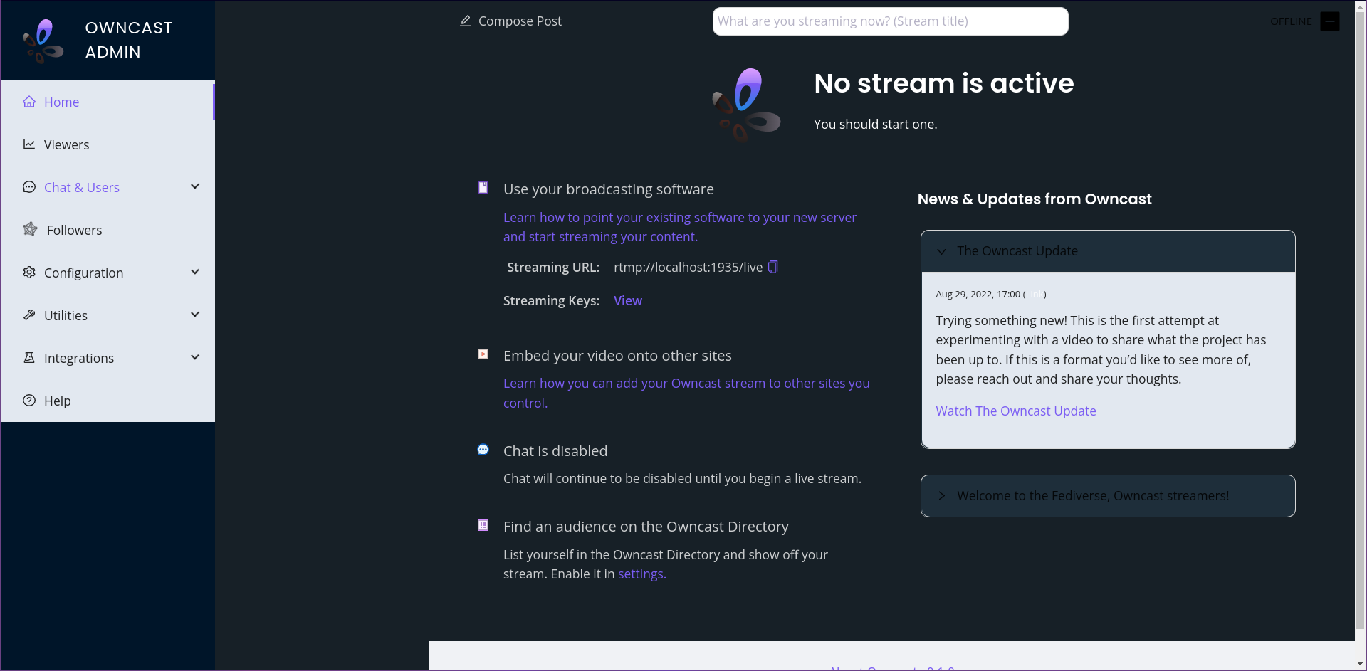 Minimal changes to the admin to fix styling · Issue #1904 · owncast/owncast · GitHub