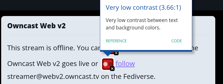 Accessibility: Action (link/button) color has low contrast · Issue #2626 · owncast/owncast · GitHub