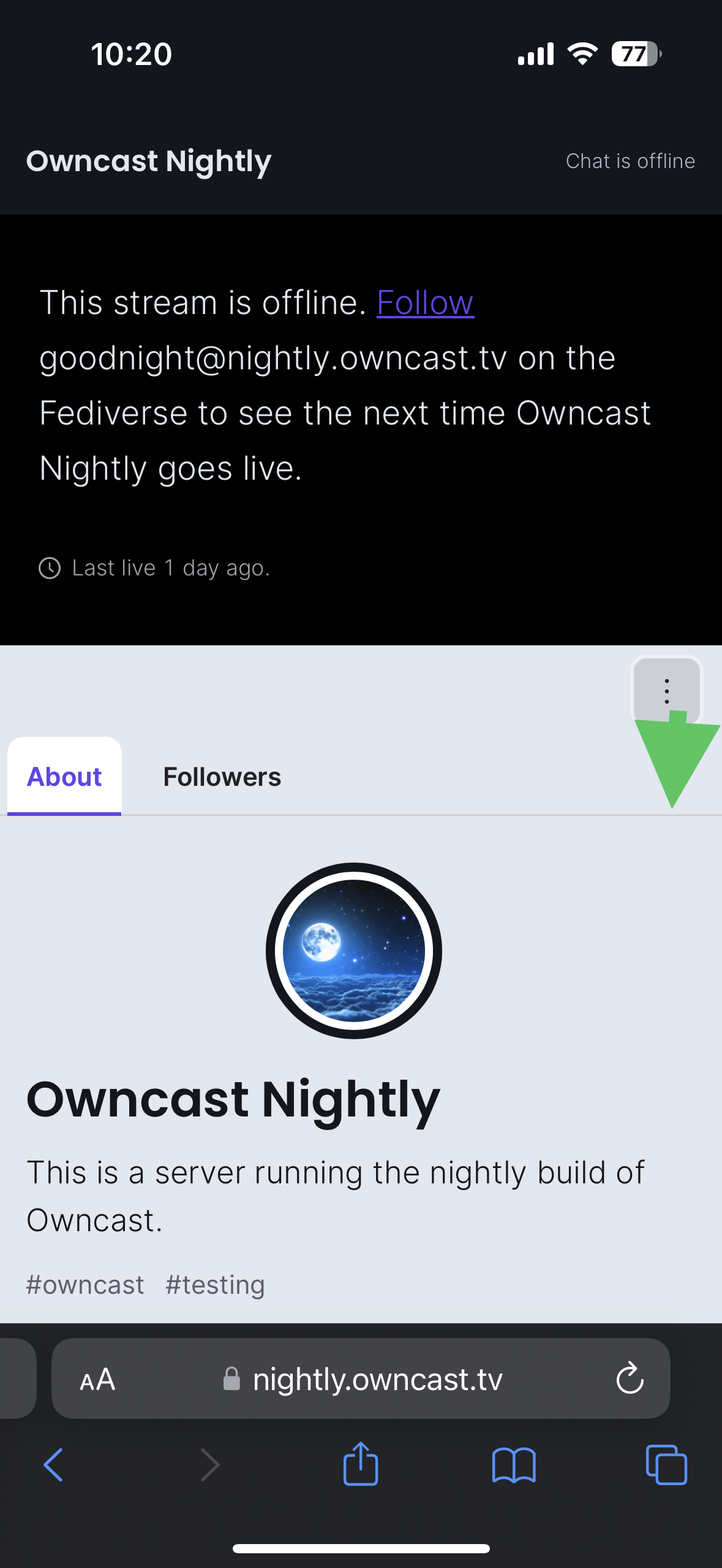 Mobile: Action menu button should be inline with tabs · Issue #2996 · owncast/owncast · GitHub
