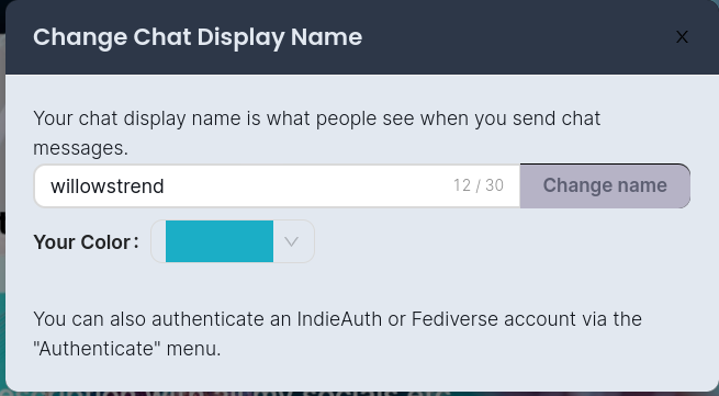 Chat name change modal should auto-close after changing name · Issue #3083 · owncast/owncast ...
