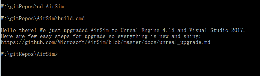 build.cmd does't build anything except for a welcome info · Issue #1955 · microsoft/AirSim · GitHub