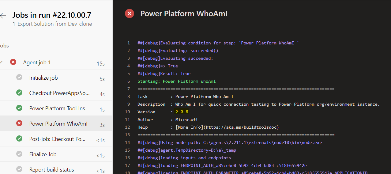 Power Platform WhoAmI DevOps task failing when we set task version 2 from pipeline. · Issue #227 ...