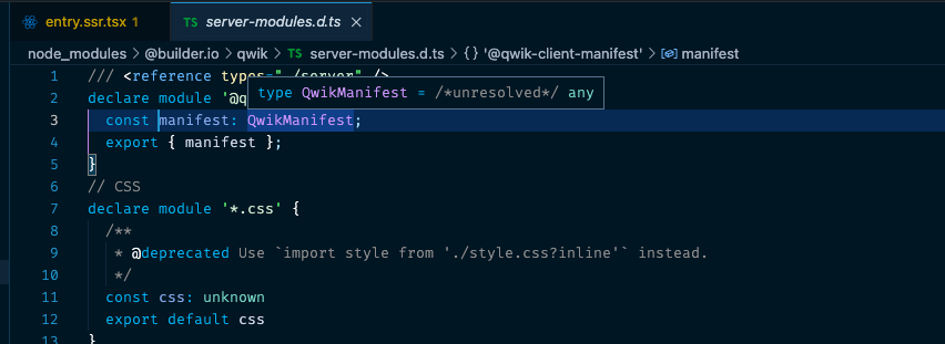 [🐞] Unresolved Type Qwikmanifest In Basic App · Issue 2625 · Qwikdev