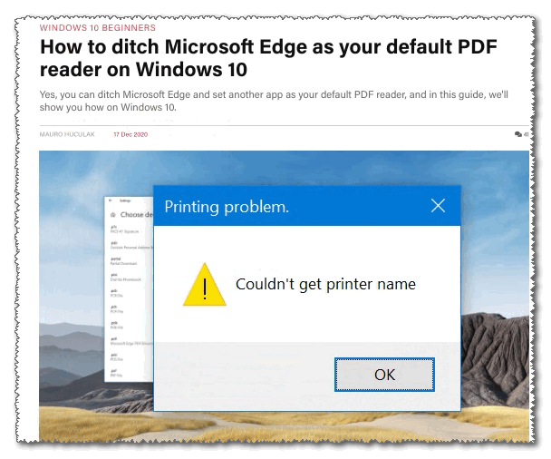 error message "couldn't get printer name" pops-up when canceling print ...