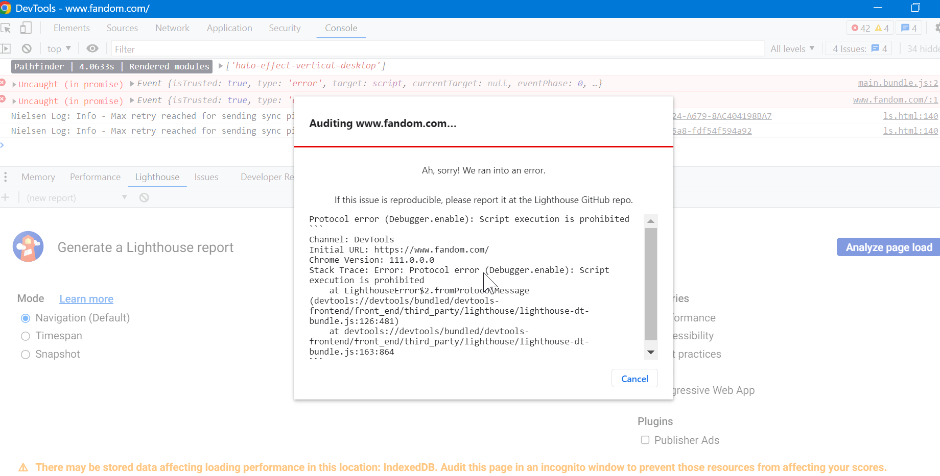 [bug] Protocol error (Debugger.enable): Script execution is prohibited · Issue #14719 ...