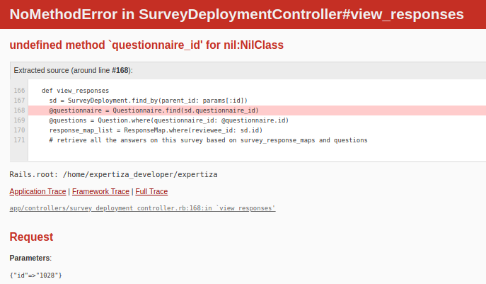 Viewing Survey Responses on Assignment Crashes · Issue #2184 · expertiza/expertiza · GitHub