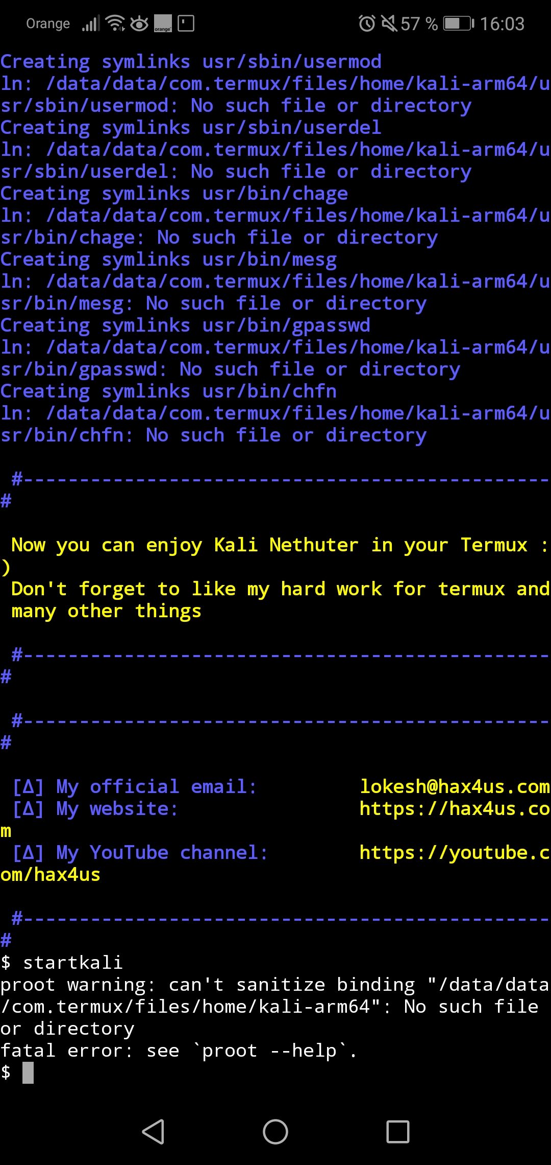 Problem with startkali · Issue #57 · Hax4us/Nethunter-In-Termux · GitHub