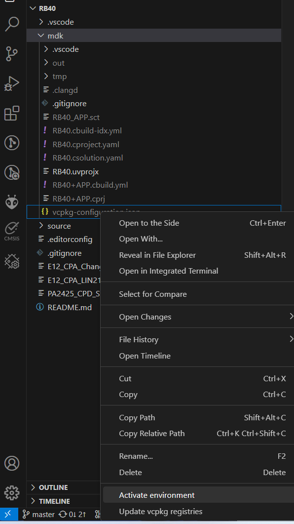 Version 1.0.4 does not have `Active environment` when right-clicking on `vcpkg-configuration ...