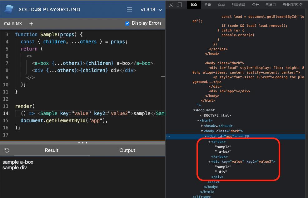 Not working spread props in `not default` HTML tag (ex: `a-box`, custom tag of AFRAME) · Issue ...